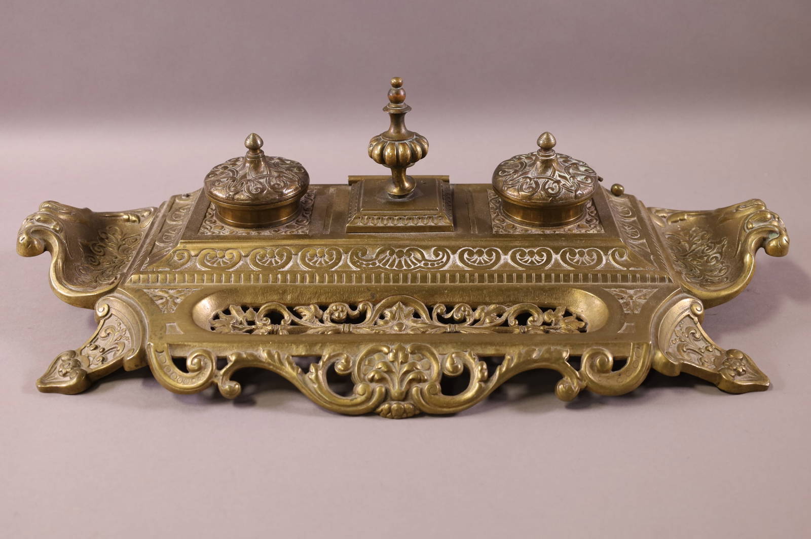Large Fancy Brass Inkwell Auction