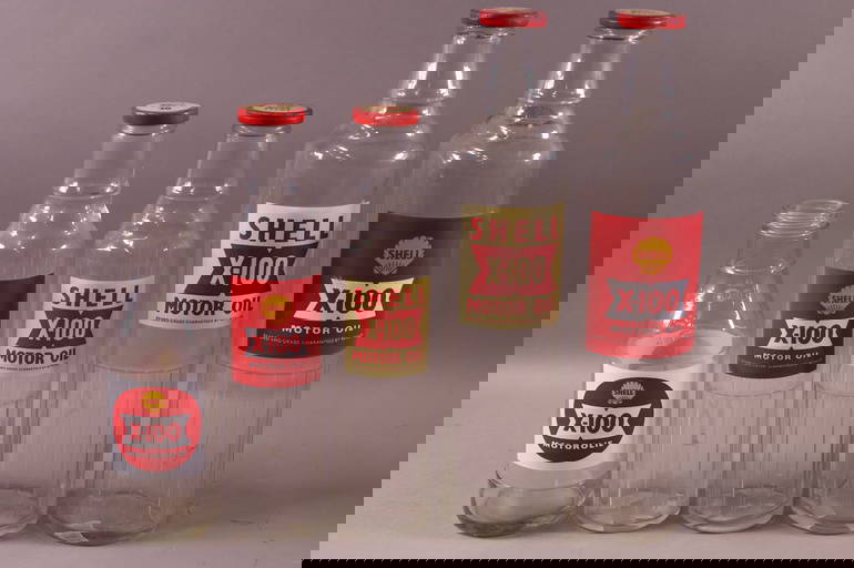 Five Shell X 100 Oil Bottles