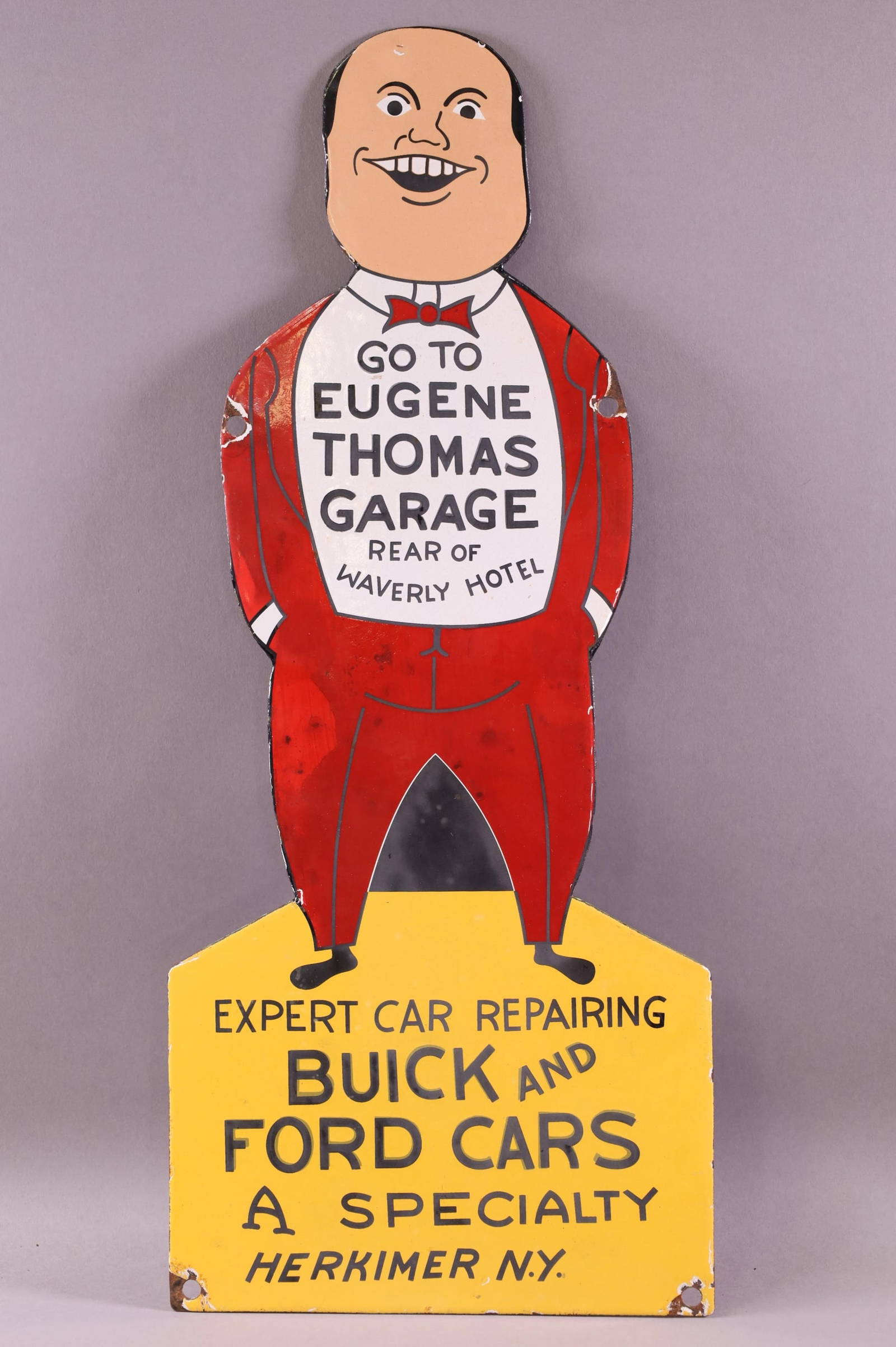 Eugene Thomas Garage Porcelain Sign Auction