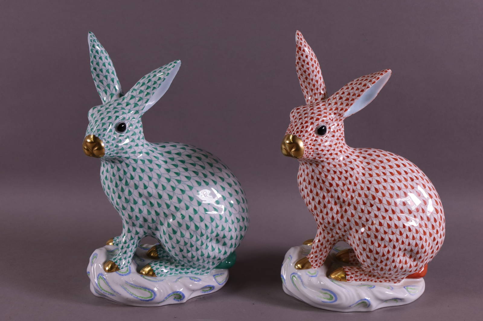 2 Large Herend Rabbit Statues Auction