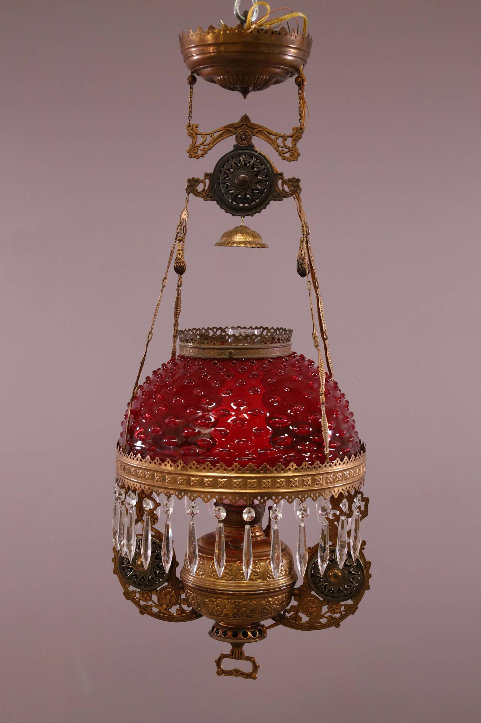 Victorian Ruby Hanging Banquet Lamp Auction