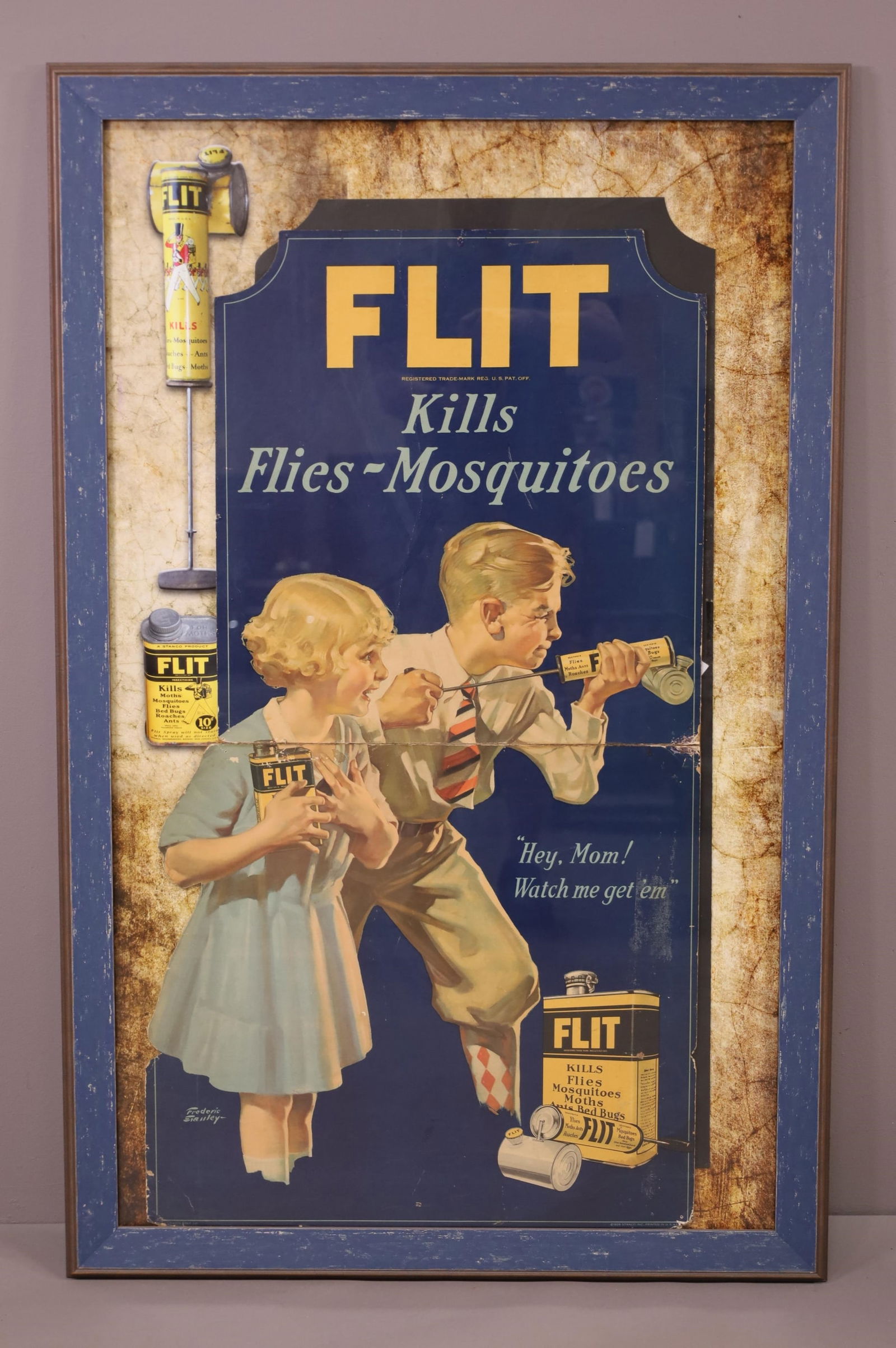 Flit Kills Flies Mosquitoes Cardboard Sign Framed Auction