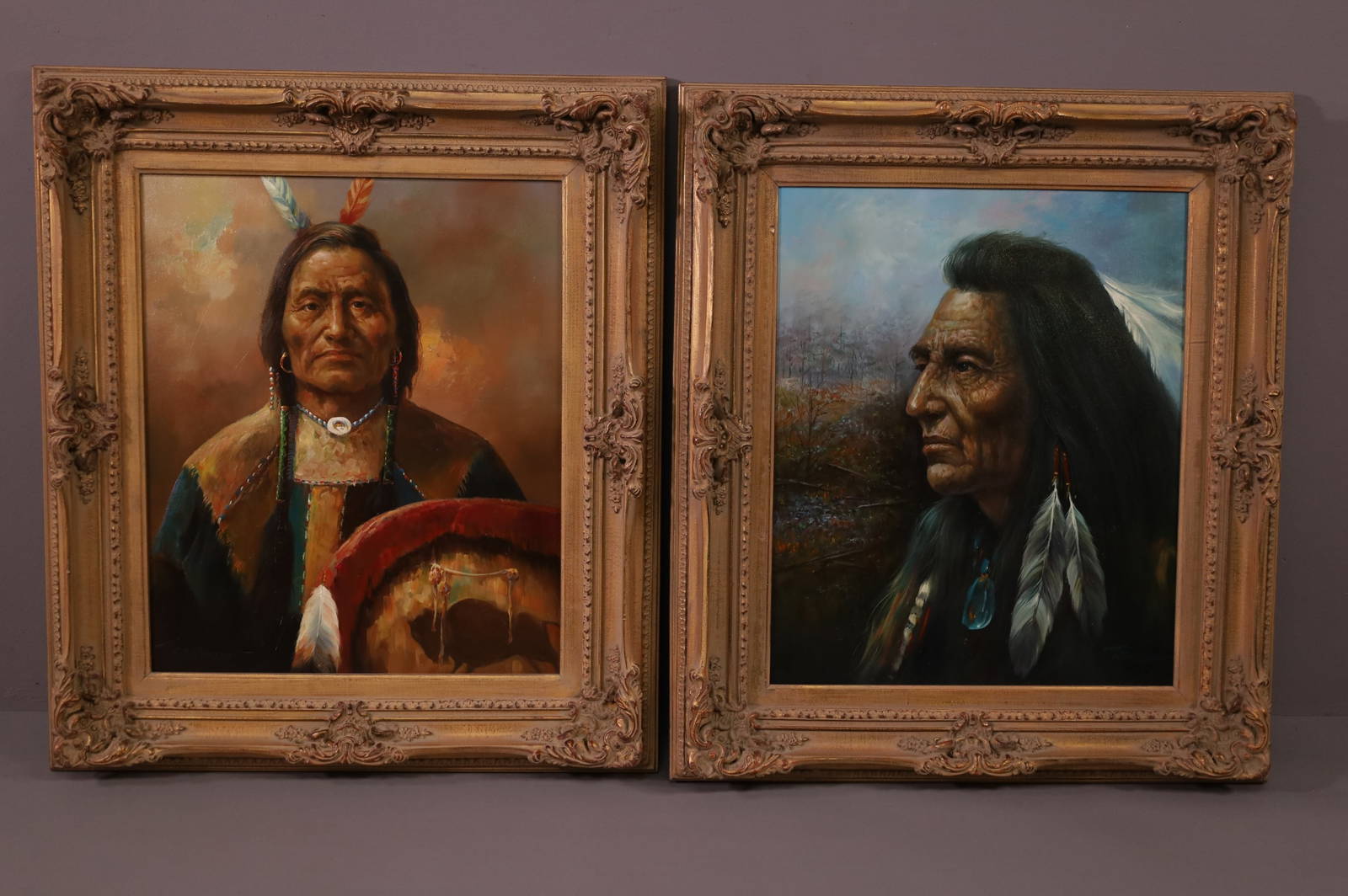 Two Troy Denton Native American Portrait Paintings Auction