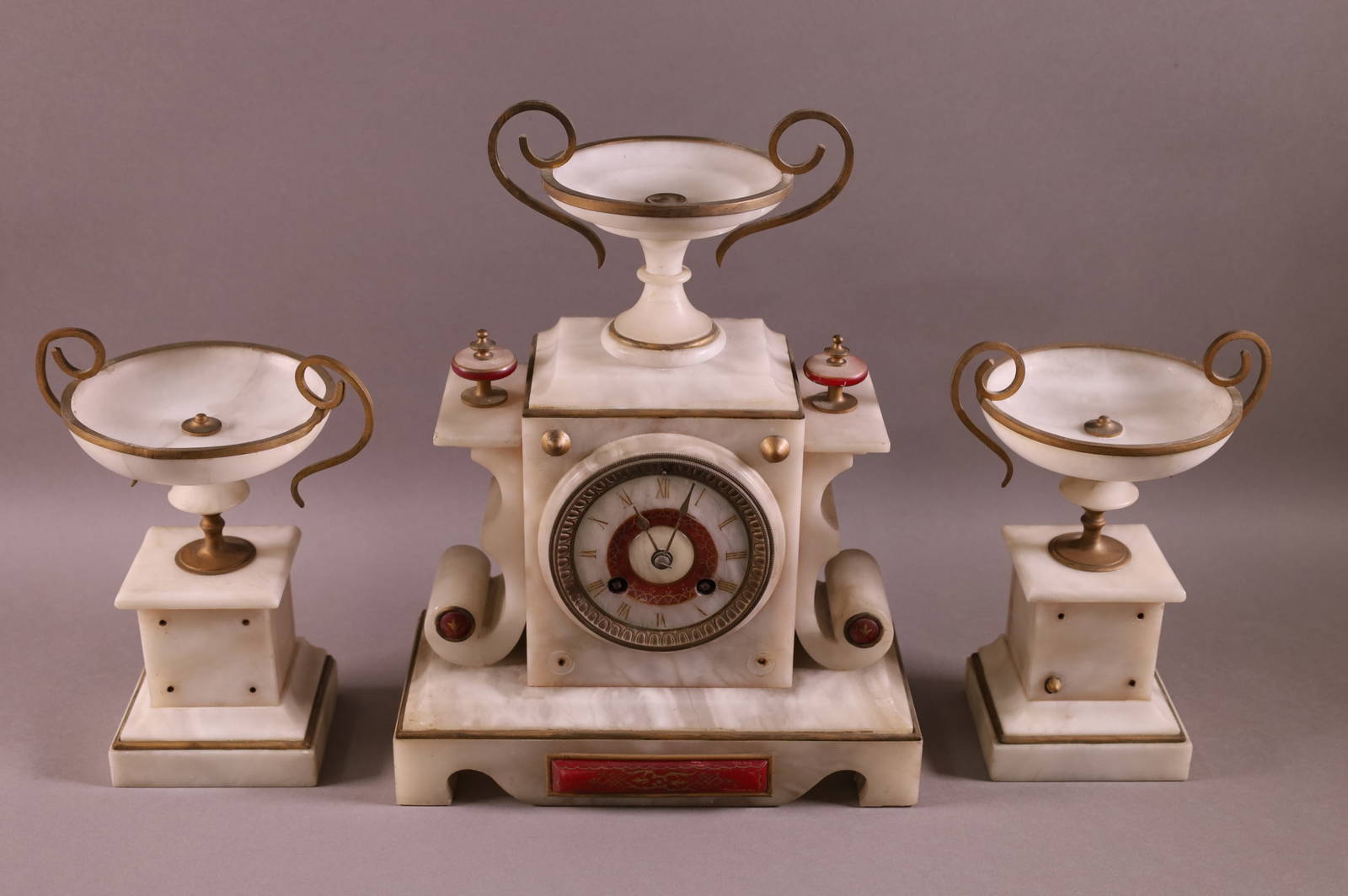 3 Piece Alabaster Clock Set Auction
