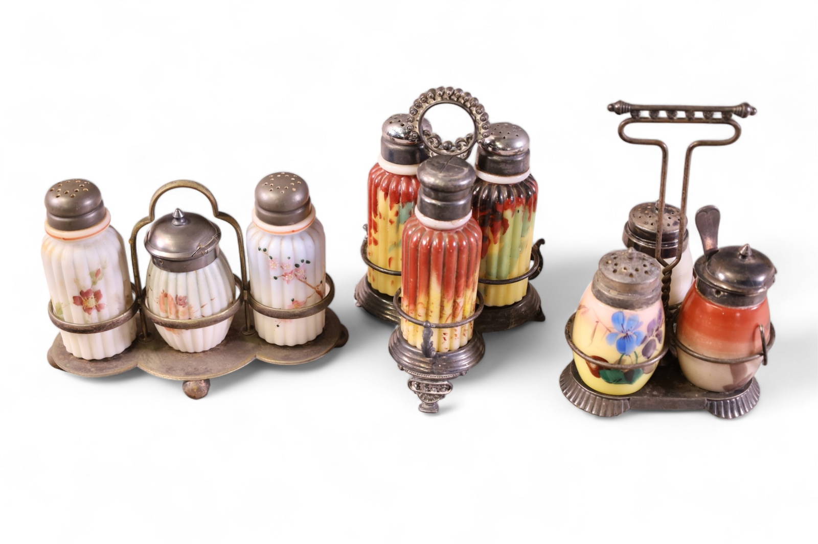 3 Victorian Glass Condiment Sets Auction