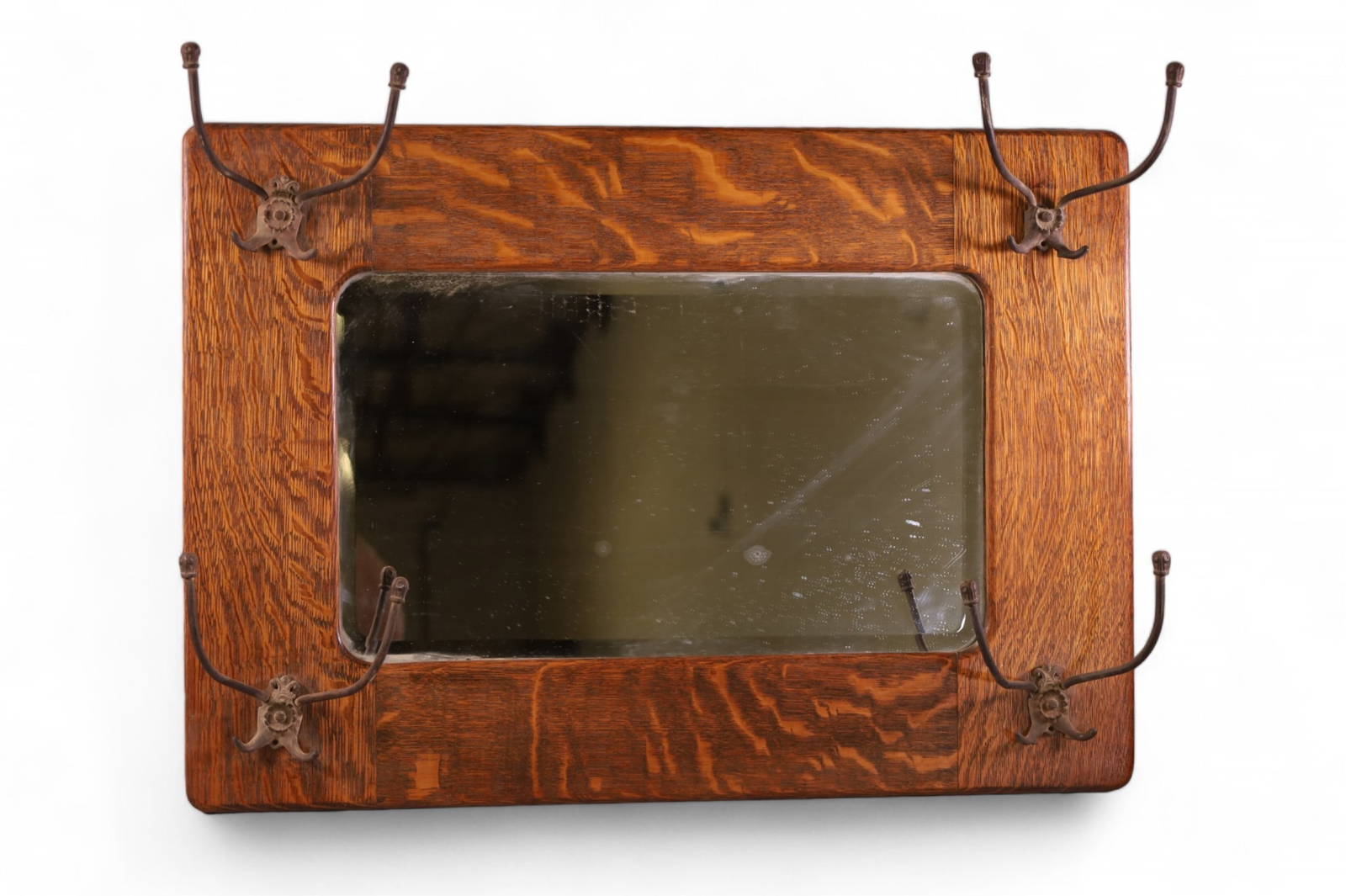 1900's Am. Oak Hanging Hat Rack Mirror Auction