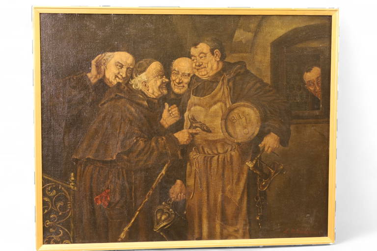 Large Antique Monk Painting