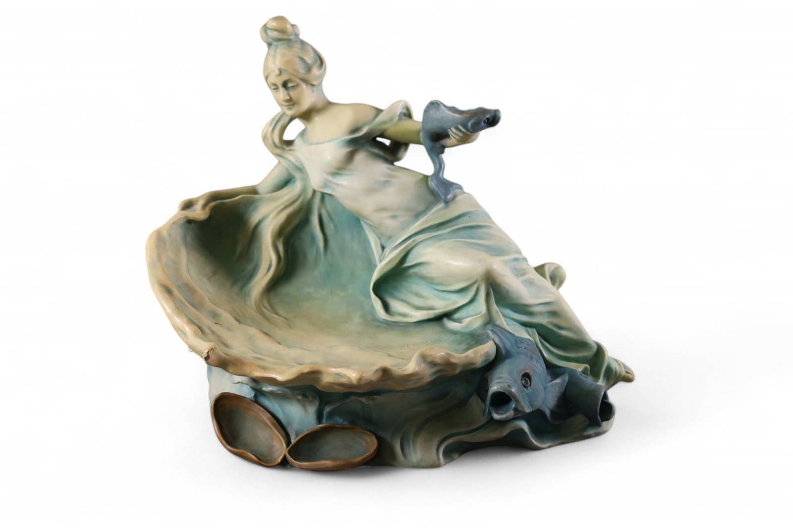 Amphora Lady With Fish Center Piece Auction