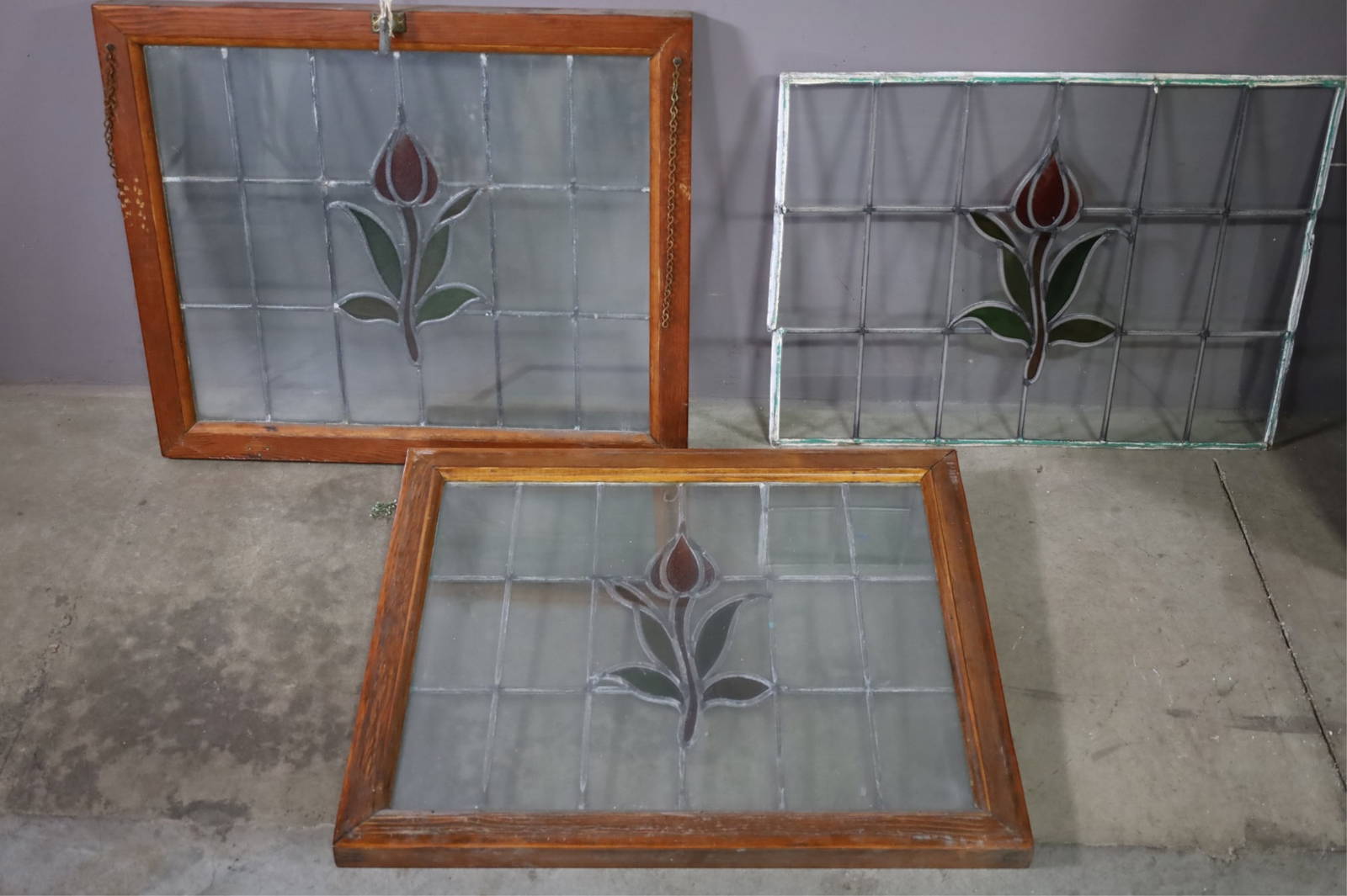 3 Leaded Glass Windows Auction