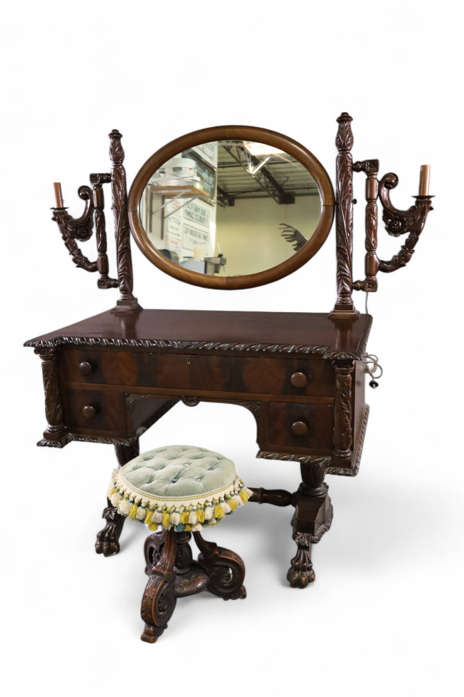 Carved Empire Vanity W/ Candle Lamps Auction
