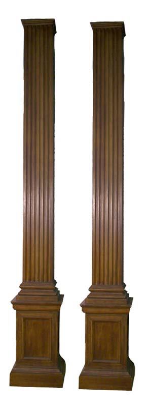 Pr. 19th C. Oak & Detail Reeded Columns 138"x18"