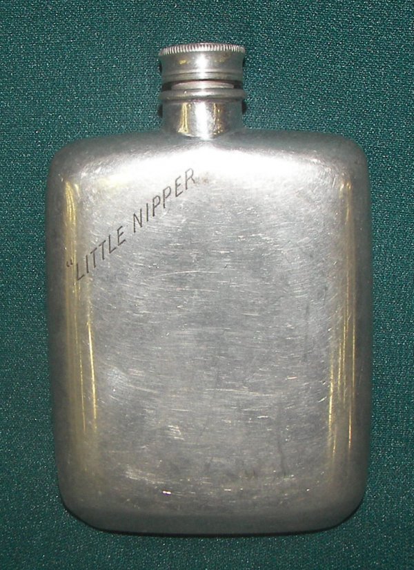 30: Nickel silver 2 oz. "Little Nipper" whiskey flask