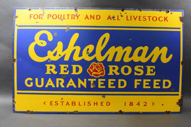 Porcelain Eshelman Red Rose Feed Sign