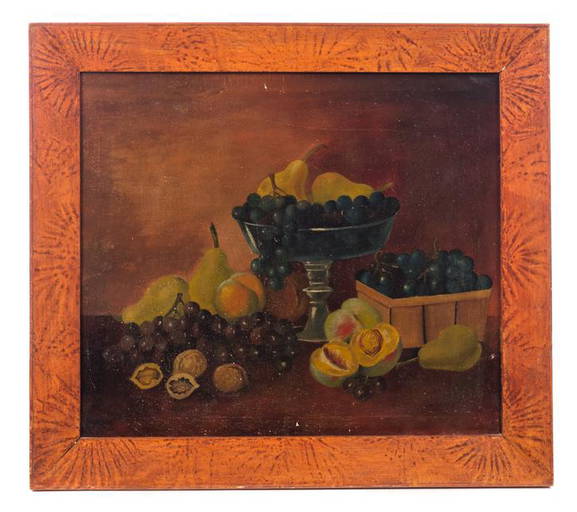 Primitive Folk Art Oil On Canvas Painting