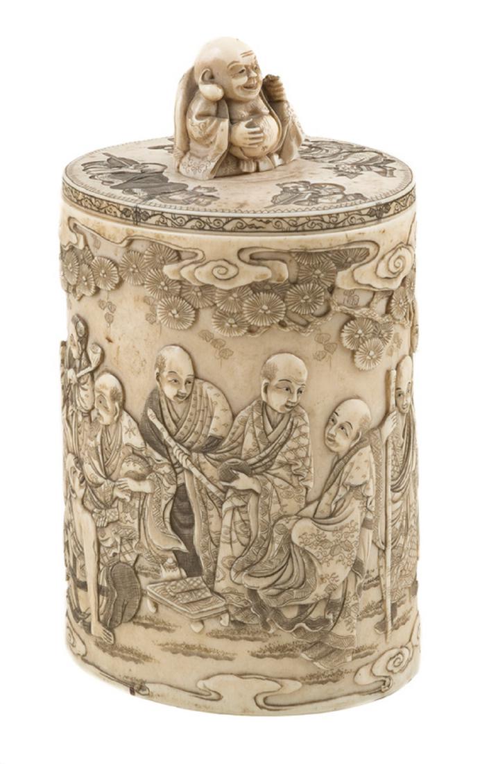 Sculpted bone jar. Japan. Late 19th century.