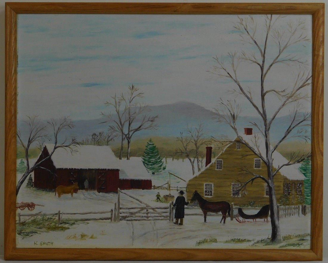 Oil on Canvas Winter Farm Landscape Art