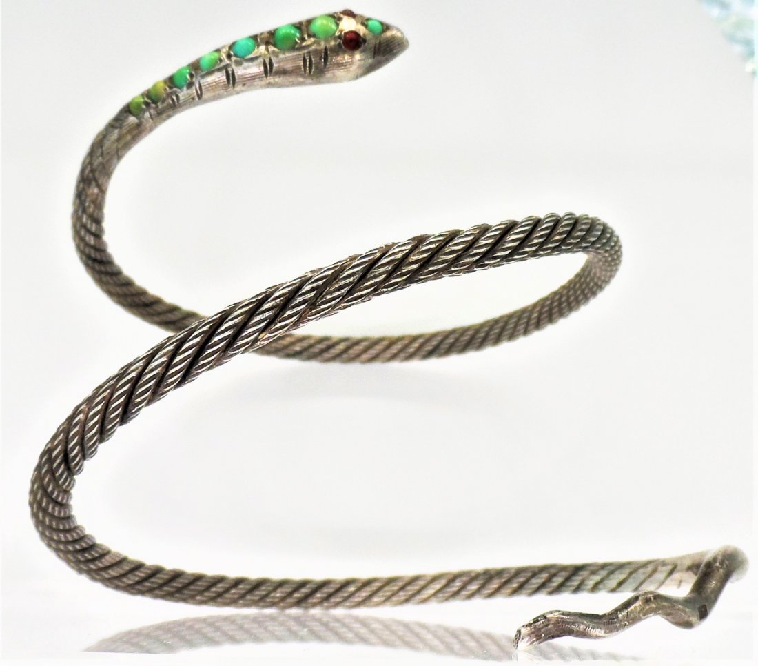 Sterling Silver Turquoise Egyptian Snake Bracelet
