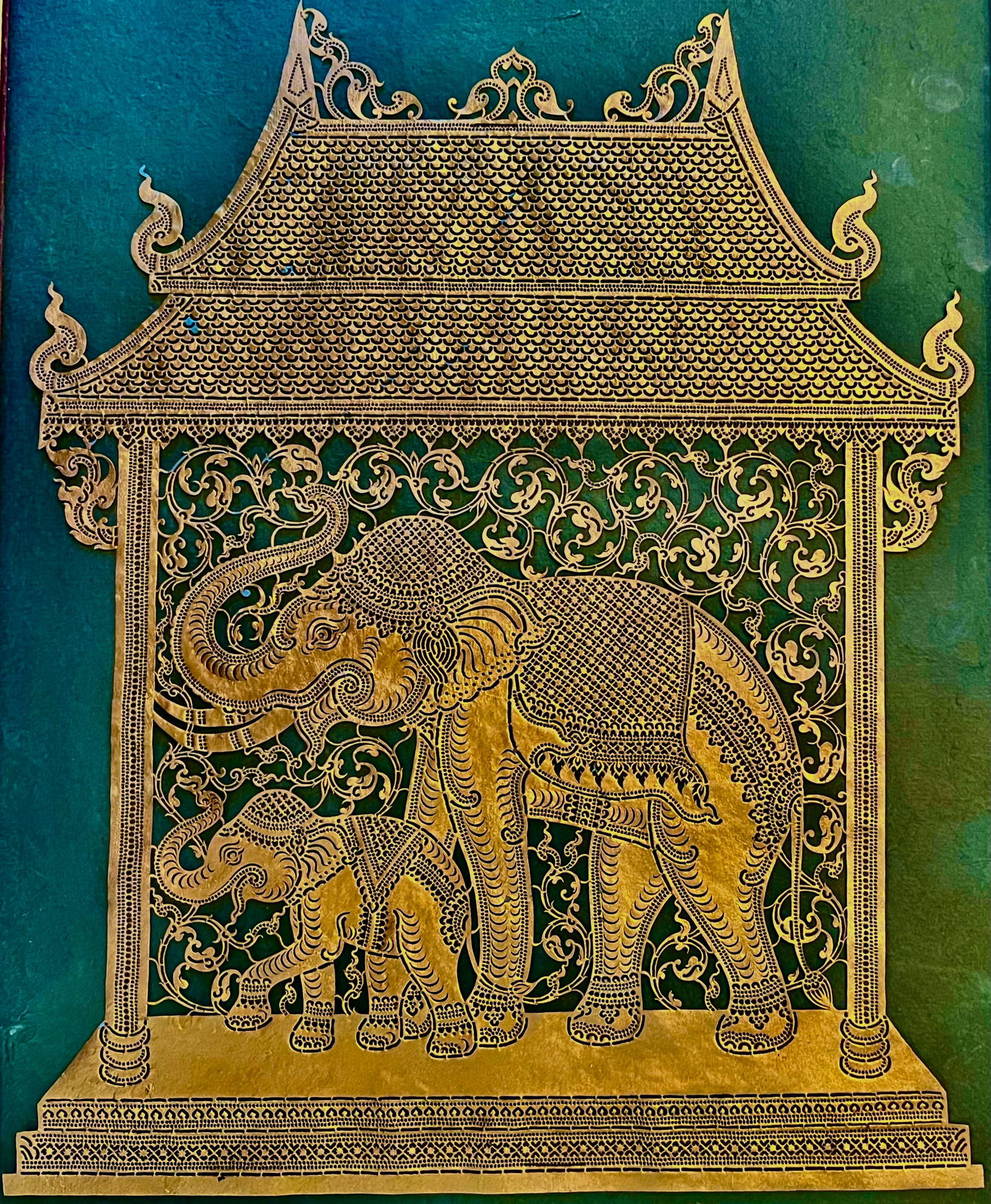 Thai Gilded Elephant Shadow Puppet Auction