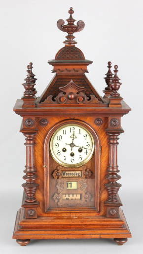 Large Antique German Walnut Calendar Clock. Clockwork I