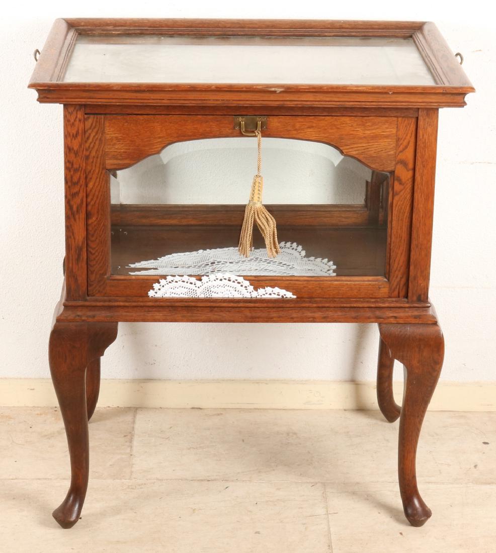 Antique Oak Tea Cupboard With Cut Glass. Circa: 1920. S