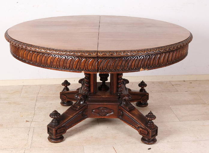 Antique German Neo Gothic Oak Pull Out Table. Circa