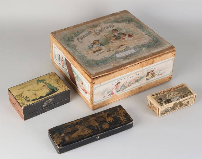 Four Antique Lithographed Boxes. Consisting Of: Large