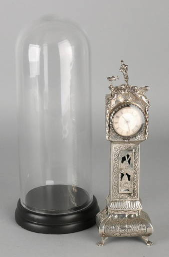 Silver Miniature Grandfather Clock, 833/000, Fitted
