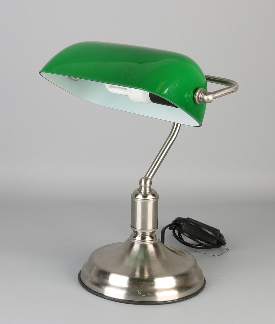 Design Metal Desk Lamp With Green Glass Shade. 21st