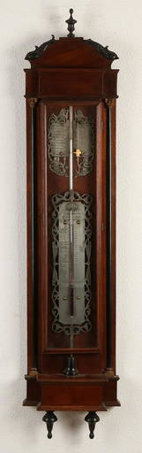 Dutch Mahogany Baking Barometer With Pewter Dial. After
