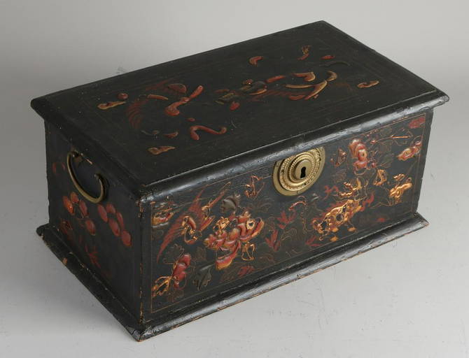 Softwood 19th Century Chinoiserie Painted Document Box