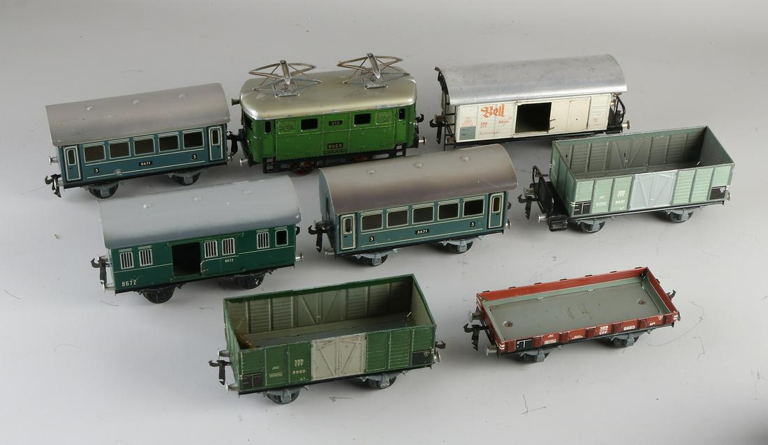 Swiss Buco Tin Toy Train Set With Seven Wagons.