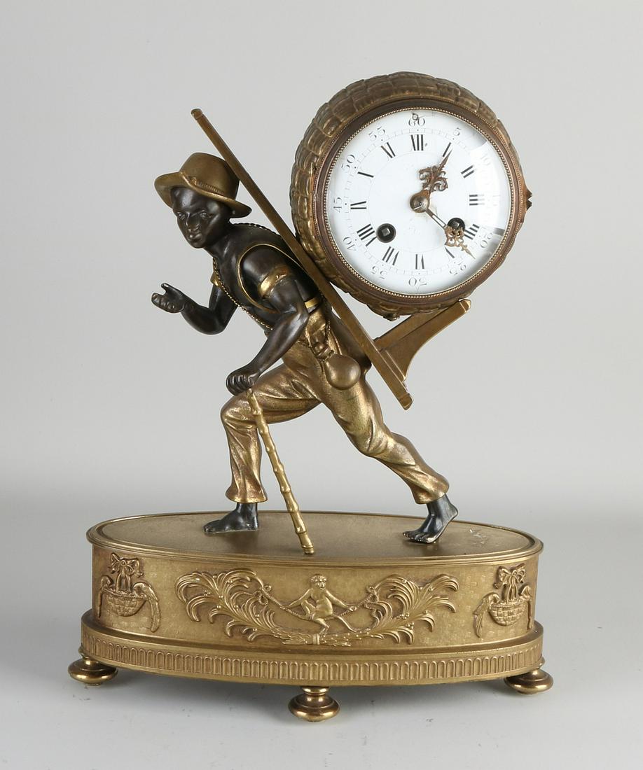 Old Brass Mantel Clock With Antique Clockwork.