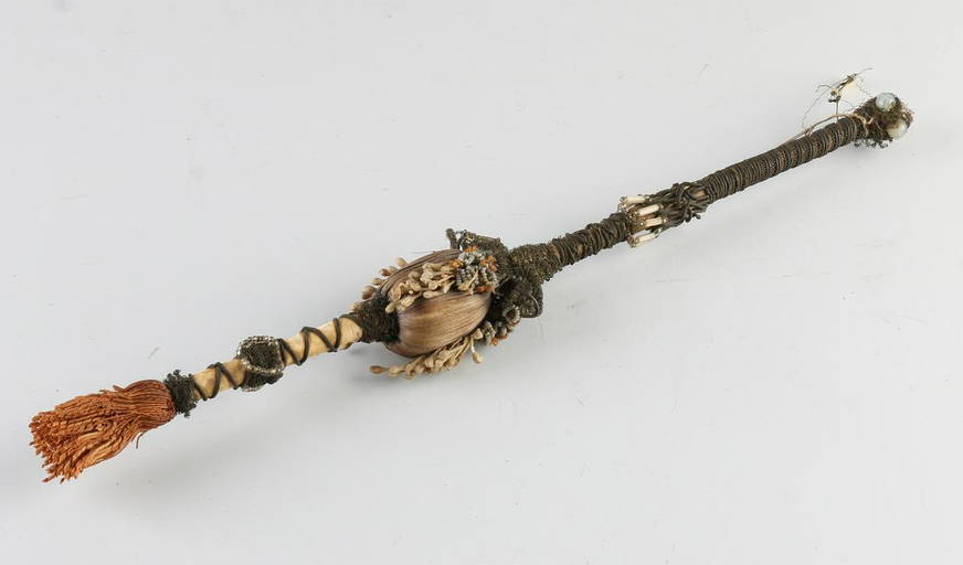 Antique Oriental Or African Scepter. Copper Wire, Silk,
