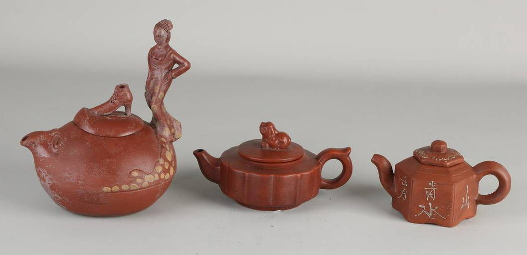 Three Various Chinese Yixing Pots With Bottom Mark.