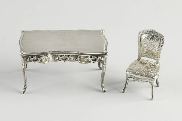 Silver Miniature, Desk & Chair
