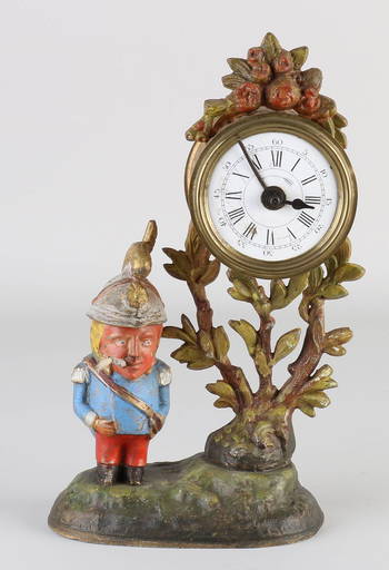 Antique Alarm Clock With A Smoking Soldier, 1900