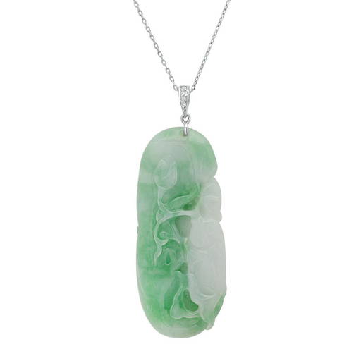 Jade Coy Fish" Carving With 18k White Gold And Diamond Bale"