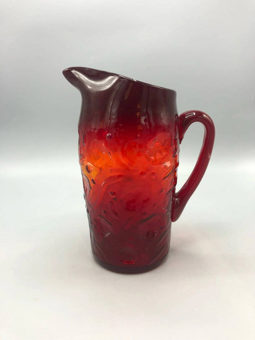 Blenko Glass Co.: Design By Winslow Anderson, Red Pitcher With Ice Lip ...