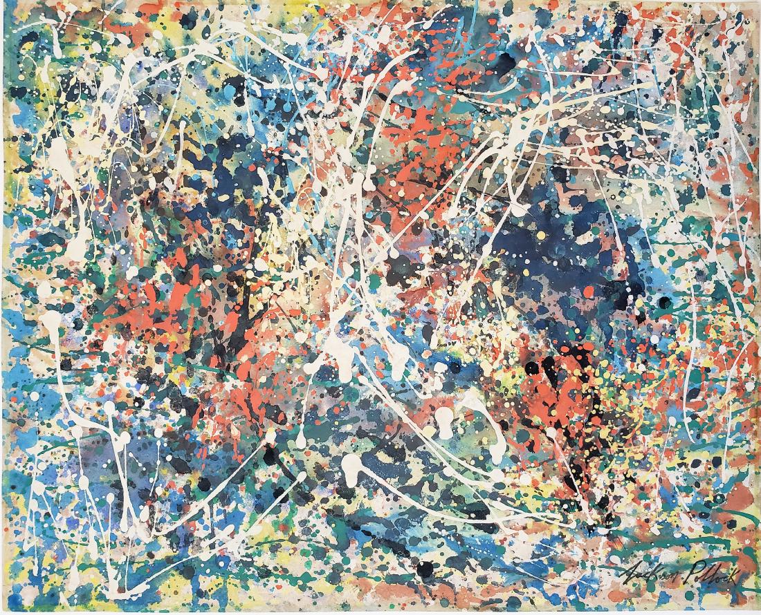 Gouache on paper signed Jackson Pollock