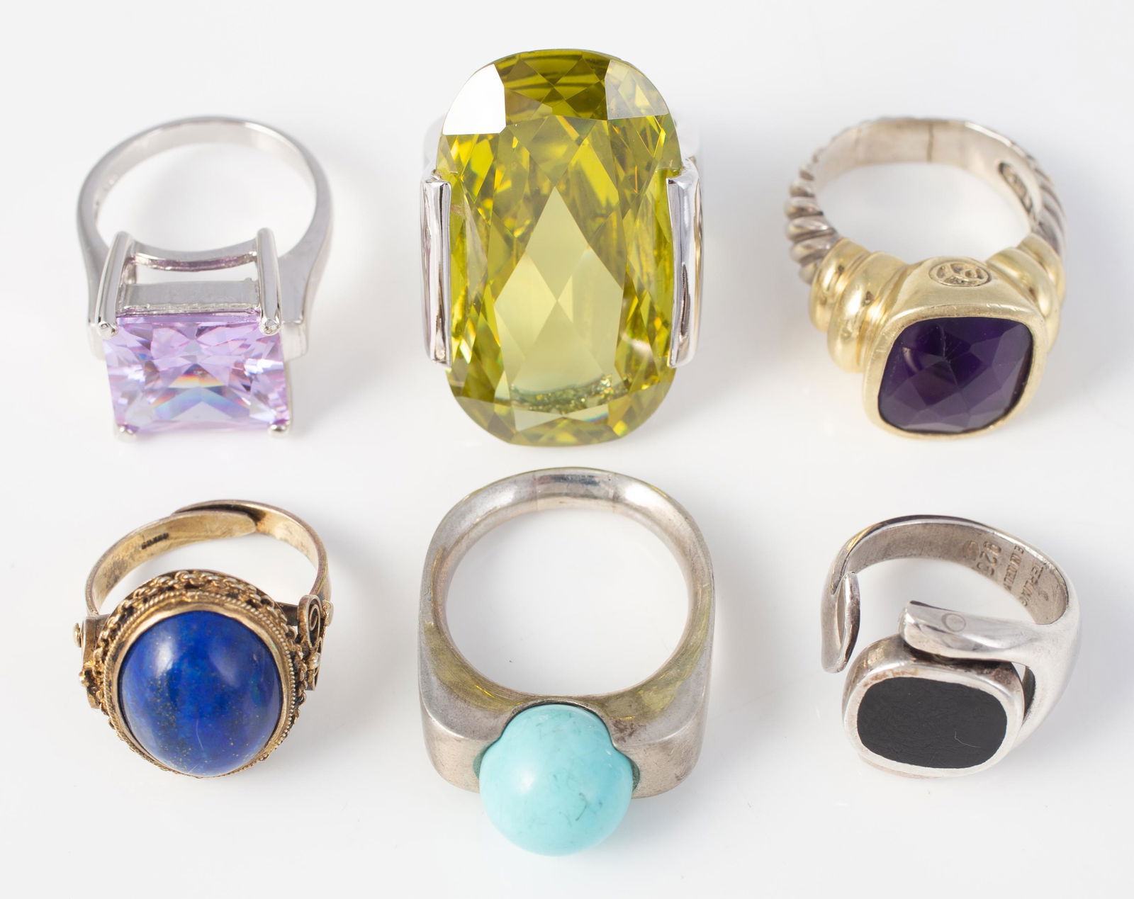 (6) Silver Colored Stone Rings