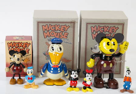 4 Retro Wind Up Mickey Mouse Tin Litho Toys