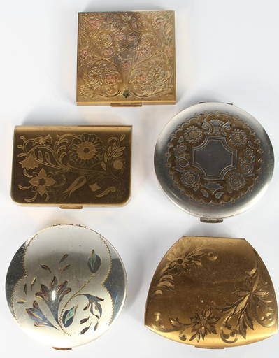 (5) Engraved Design Vintage Compacts