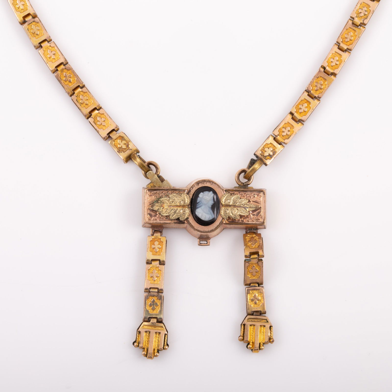 Victorian Book Chain Gold Filled Necklace With Cameo