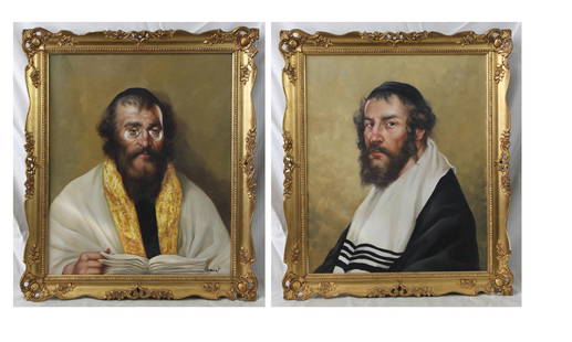 Two 20th Century Oil On Canvas Portraits Of Rabbi