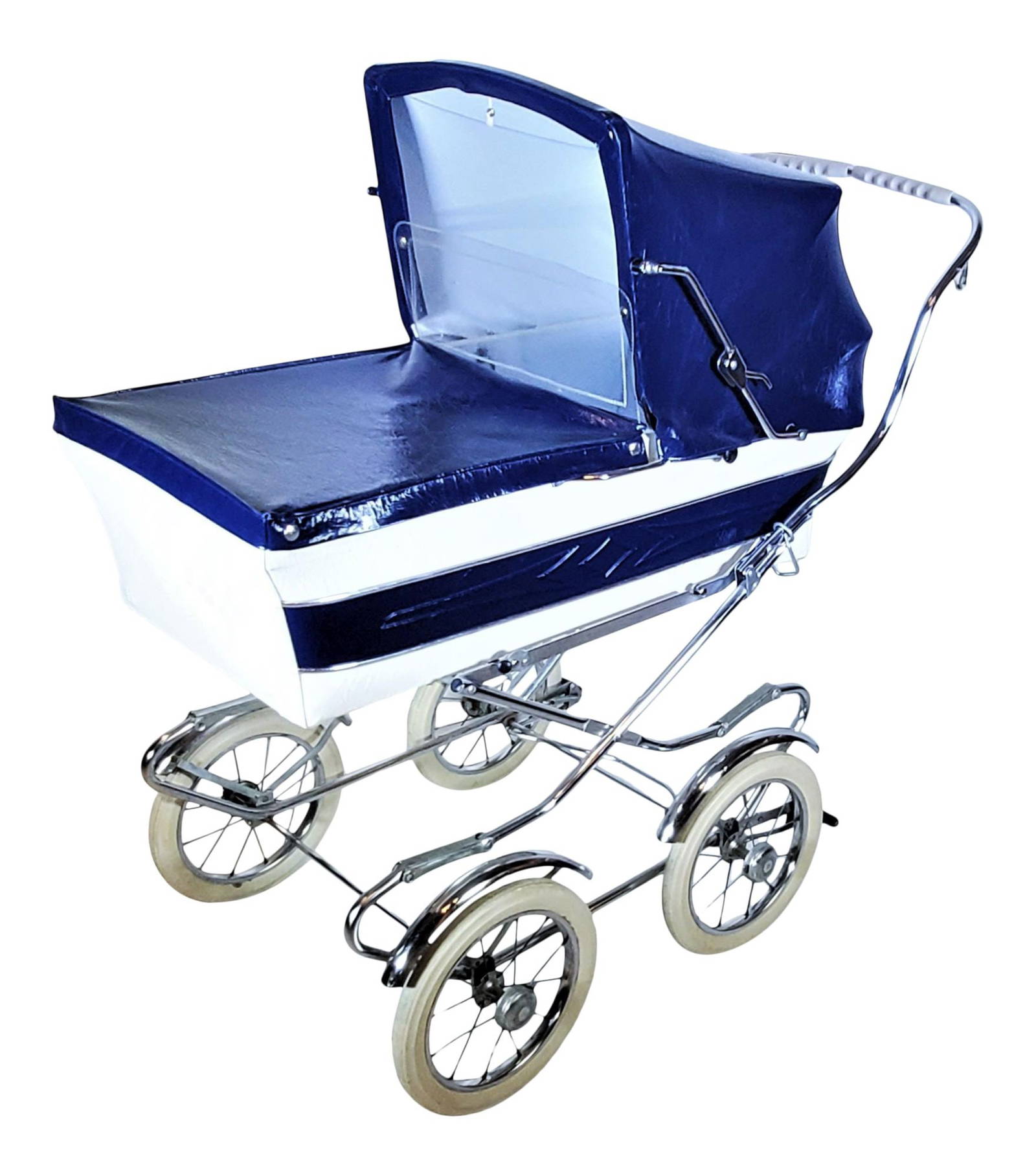 Vintage 50s Traditional Chrome And Leather Carriage/stroller Auction