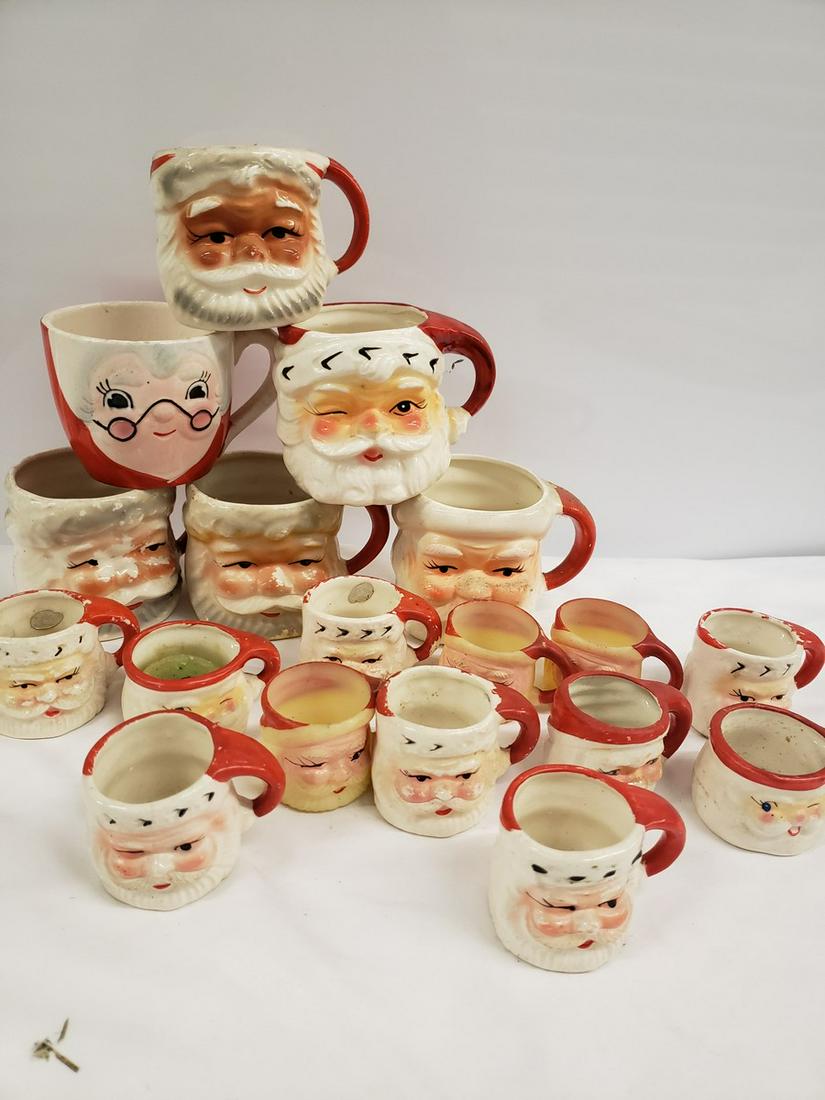 Lot Of Vintage Santa Mugs And Mini Mugs