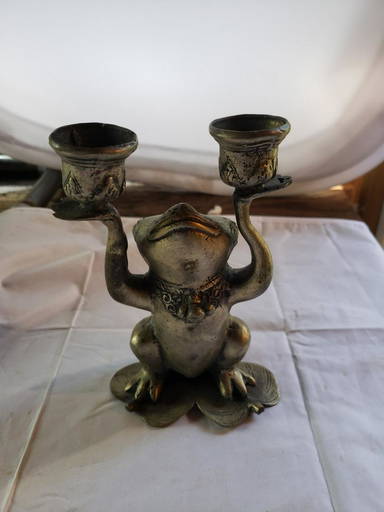 Solid Brass Frog Candlestick Holder