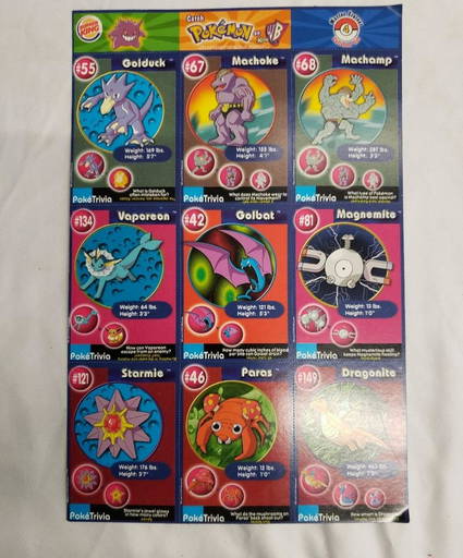 Uncut Sheet Of Pokemon Burger King Cards