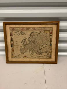 Framed Antique Map Of Europe 15x12