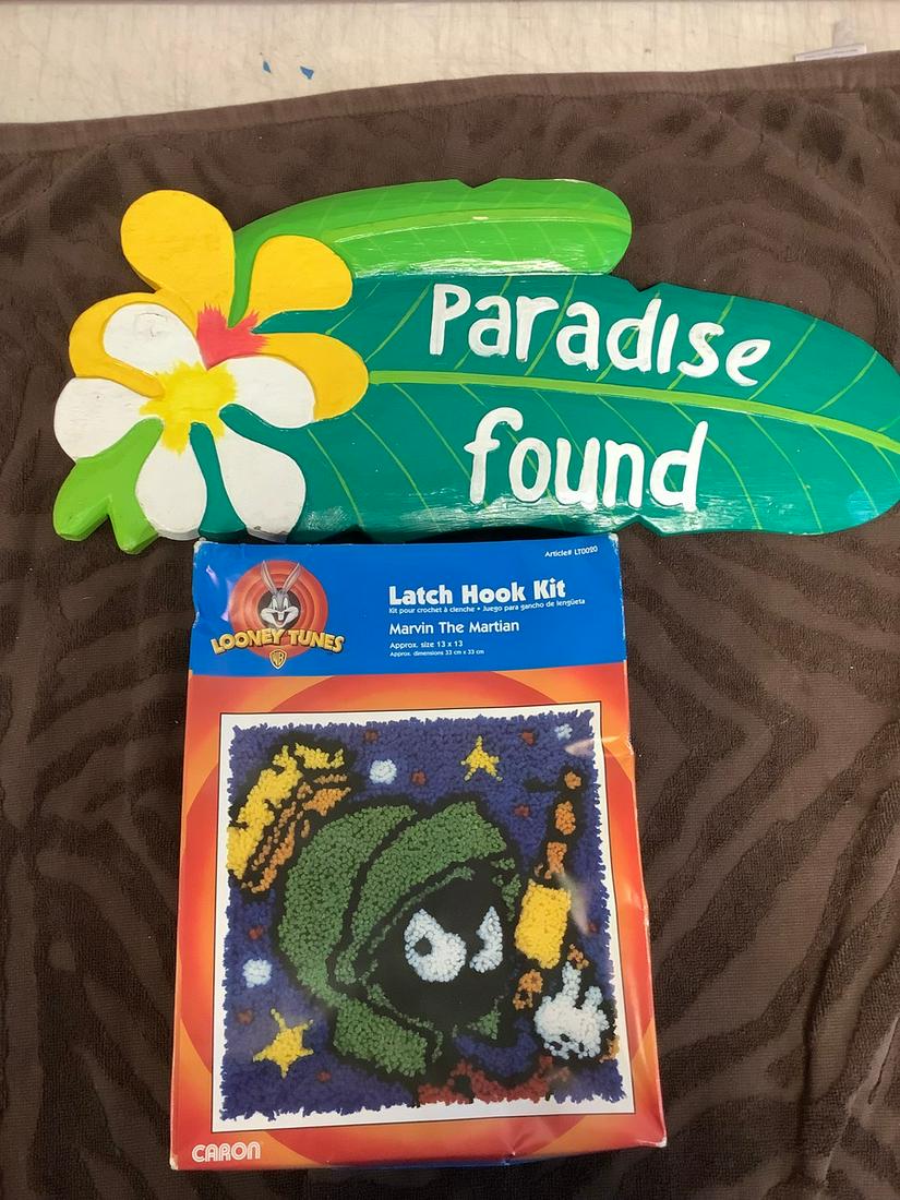 Paradise Found Sign 20" Long And Looney Tunes Latch Hook Kit